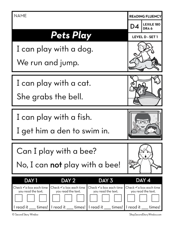 Decodable Passages Reading Fluency and Sight Word Practice Level D Set ...
