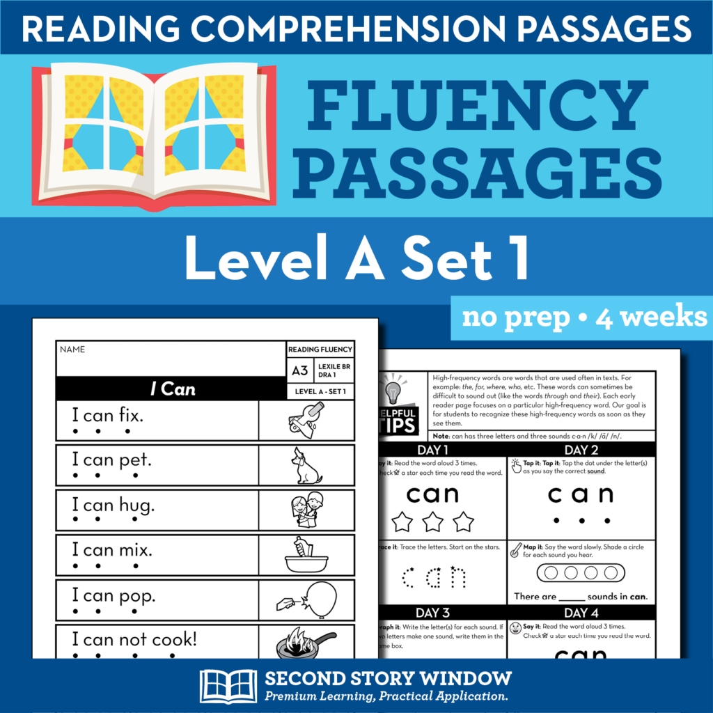 Decodable Passages Reading Fluency and Sight Word Practice Level A Set ...