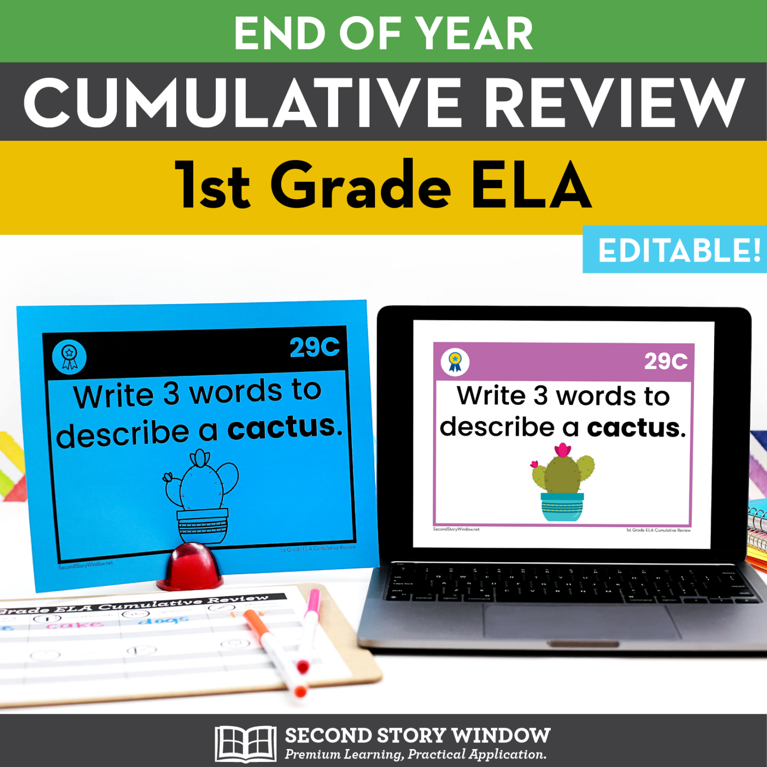 1st Grade Language Arts End of Year Cumulative Review Editable ELA ...
