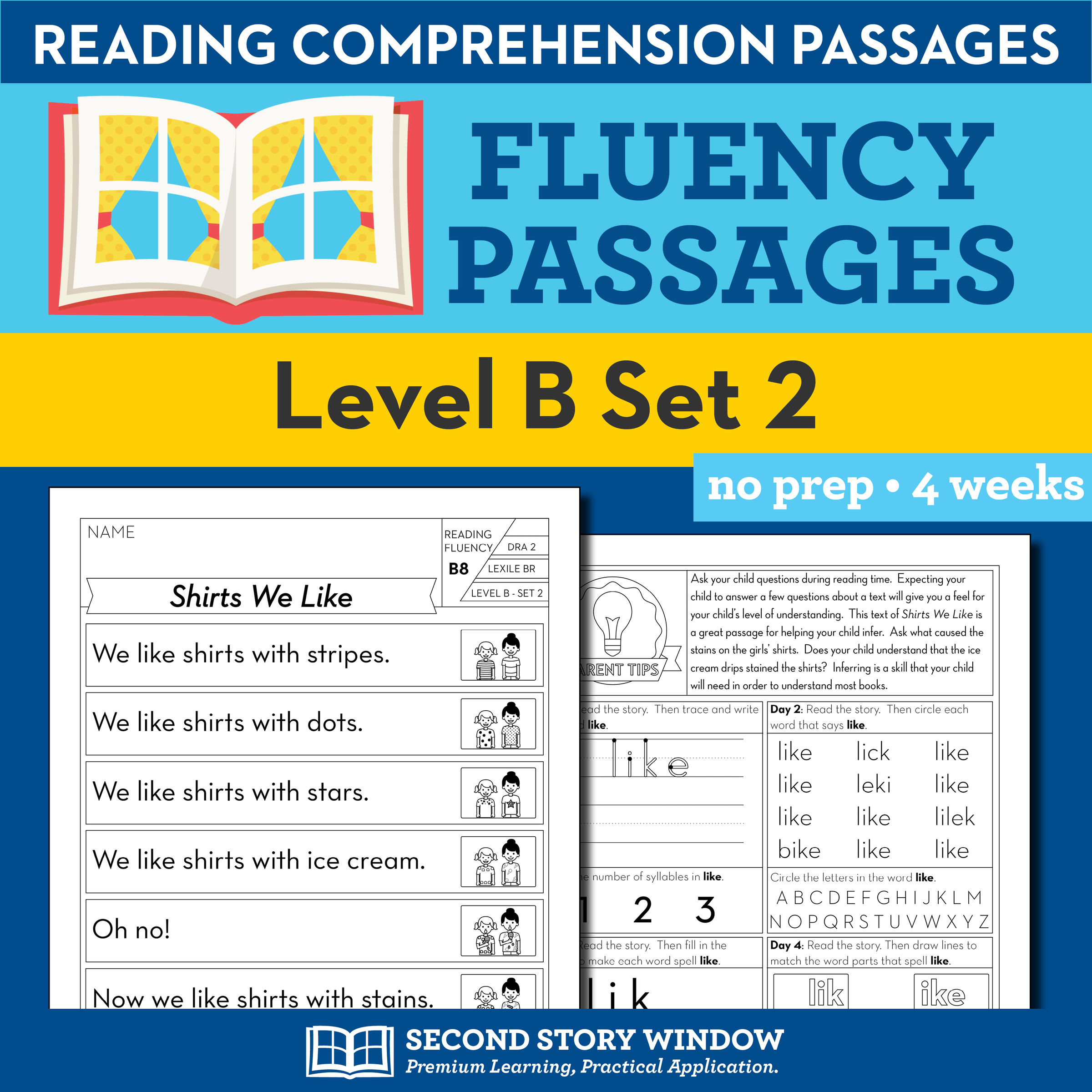 Reading Fluency Homework Level B Set 2 - Second Story Window
