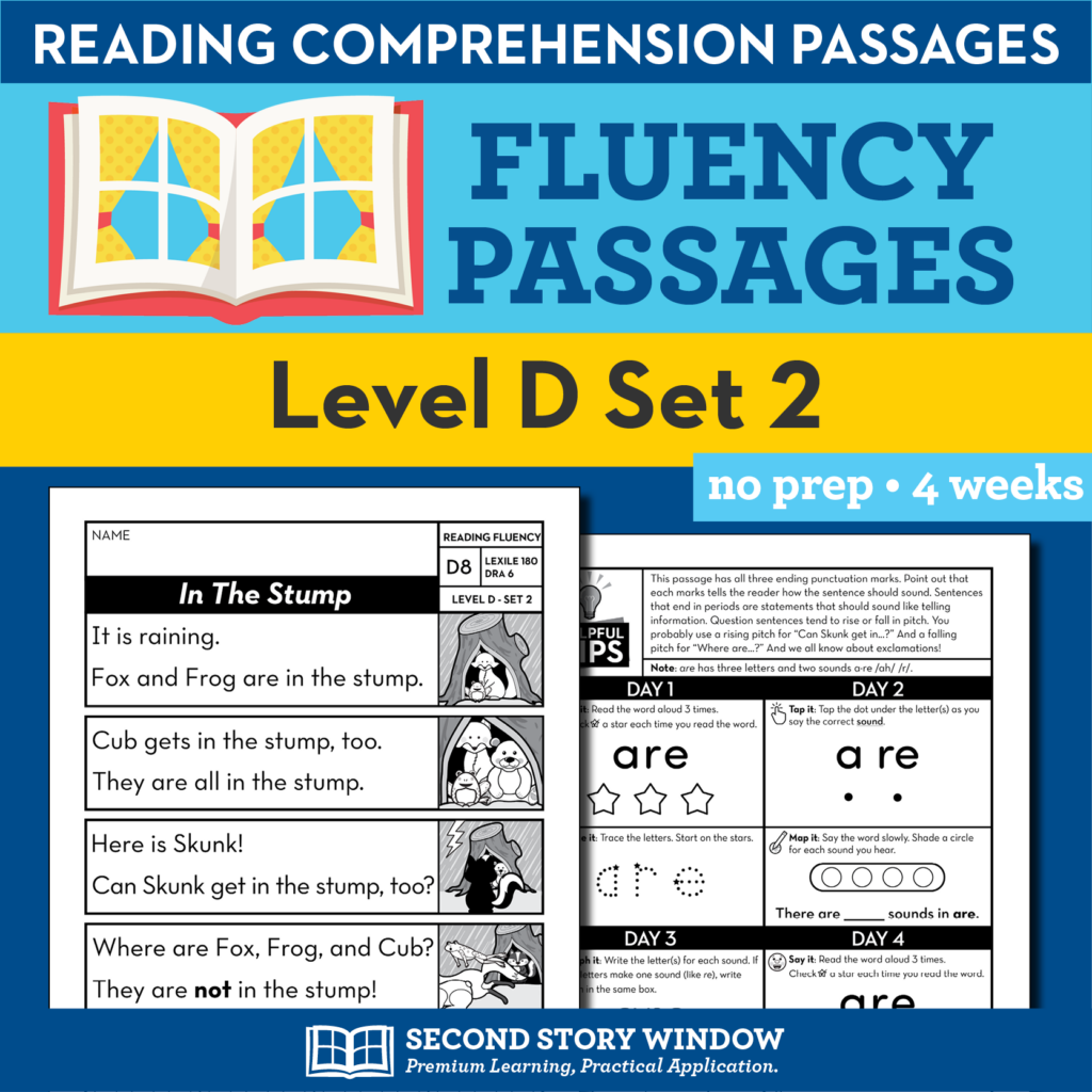 Decodable Passages Reading Fluency and Sight Word Practice Level D Set ...