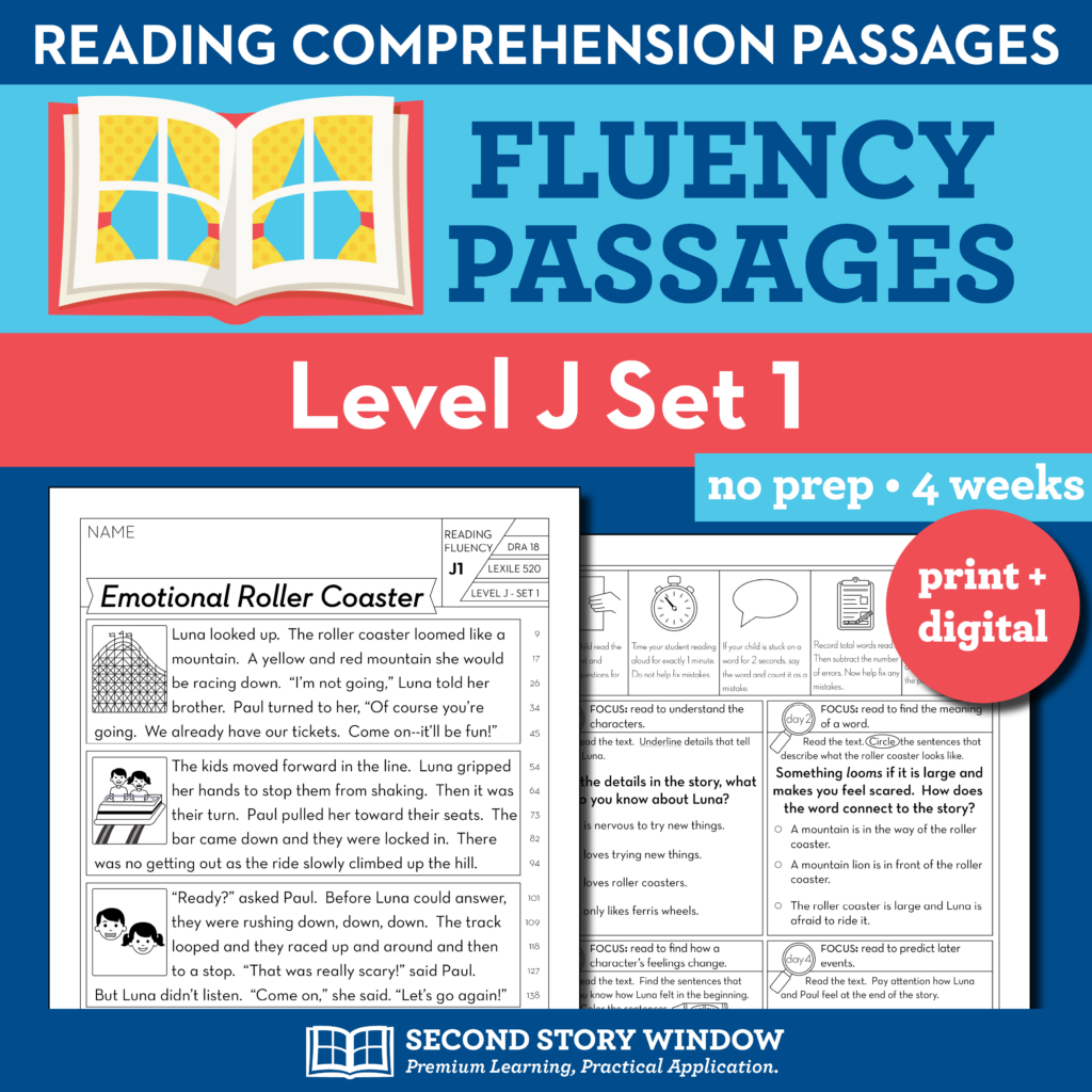 Reading Fluency Homework Level J Set 1 - Second Story Window