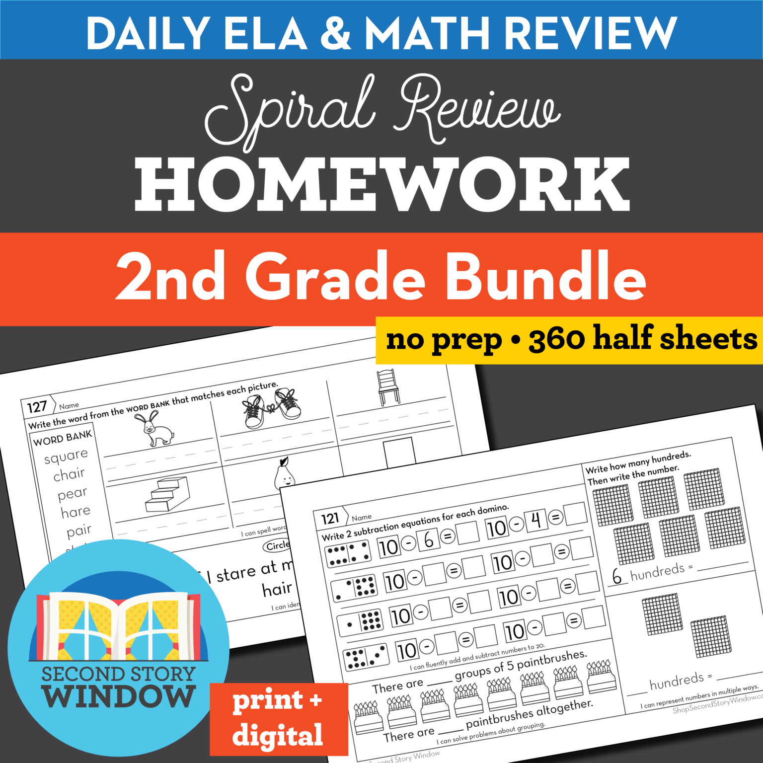 2nd Grade Homework for Math Spiral Review & ELA Spiral Review