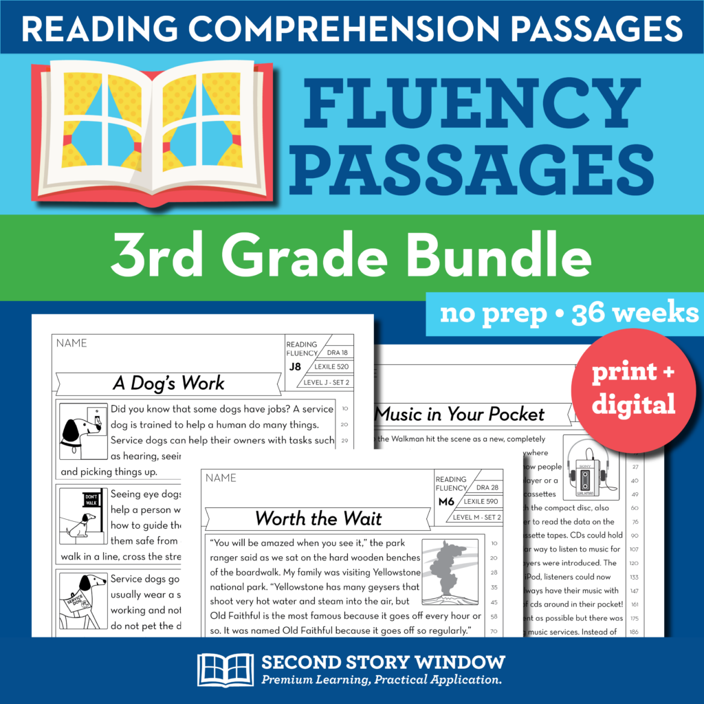 3rd Grade Fluency Passages + Comprehension Worksheets