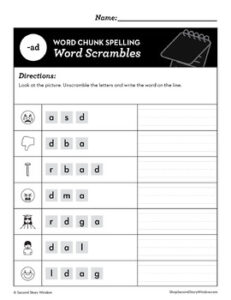 -Ad Word Family Worksheets No Prep Short Vowel A Chunk Spelling ...