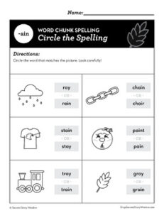 -Ain Word Family Worksheets No Prep Long Vowel A Chunk Spelling ...