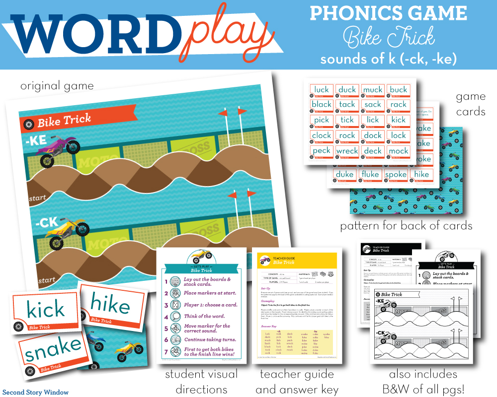Bike Trick Sounds of K Phonics Game - Words Their Way Game - Second ...