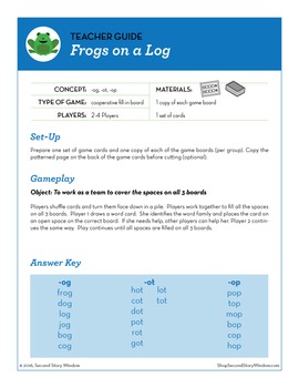 Frogs on a Log Short O Word Families Phonics Game - Words Their Way ...