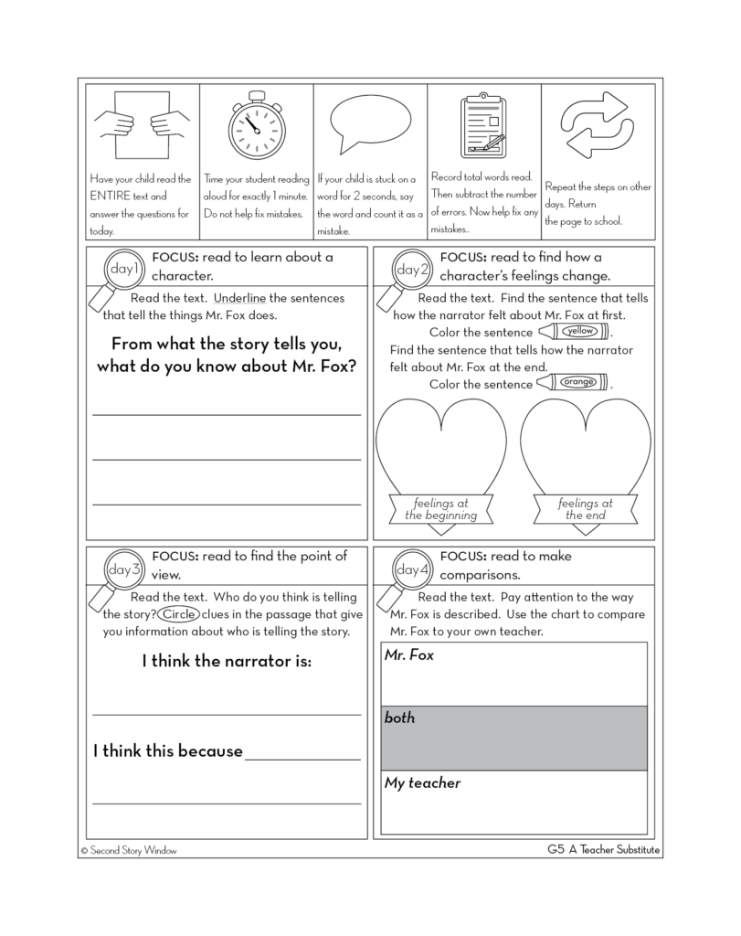 Reading Fluency Homework Level G Set 2 - Second Story Window