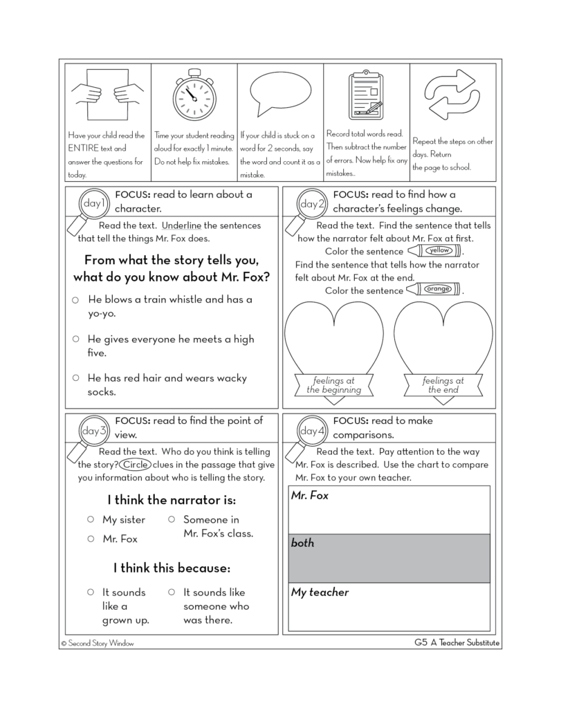 Reading Fluency Homework Level G Set 2 - Second Story Window