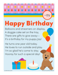 Happy Birthday - ay Word Family Poem of the Week - Long Vowel A Fluency ...