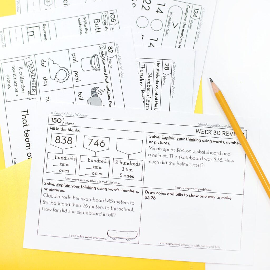 2nd Grade Homework for Math Spiral Review & ELA Spiral Review