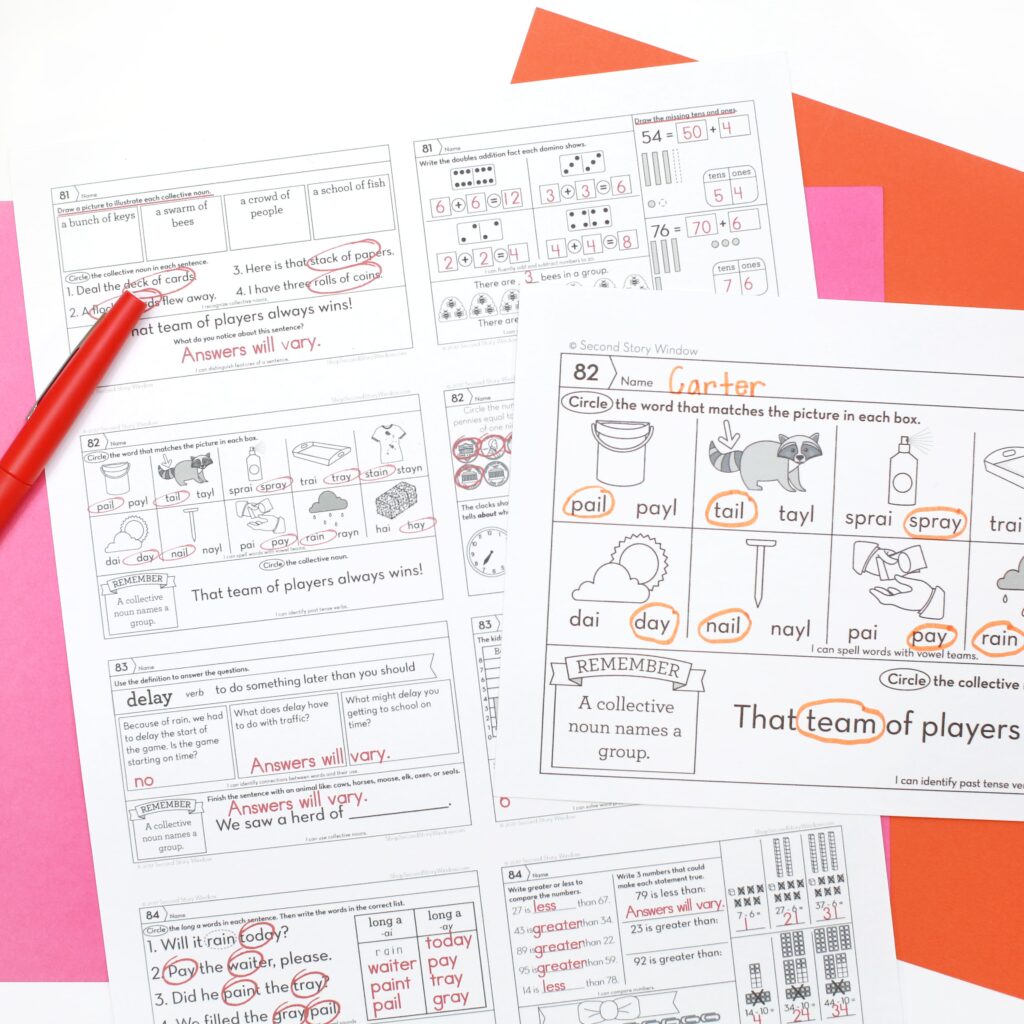2nd Grade Homework for Math Spiral Review & ELA Spiral Review