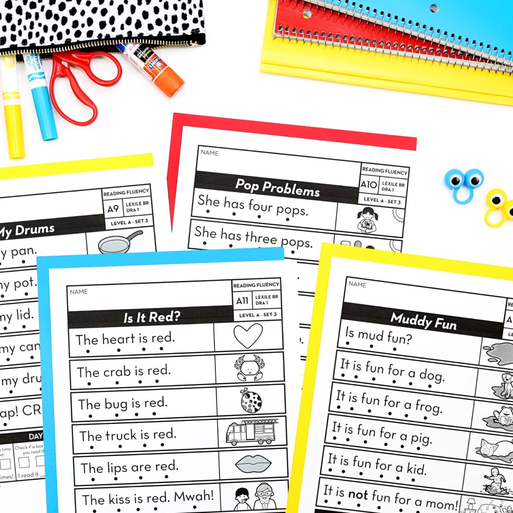 Decodable Passages Reading Fluency and Sight Word Practice Level A Set ...