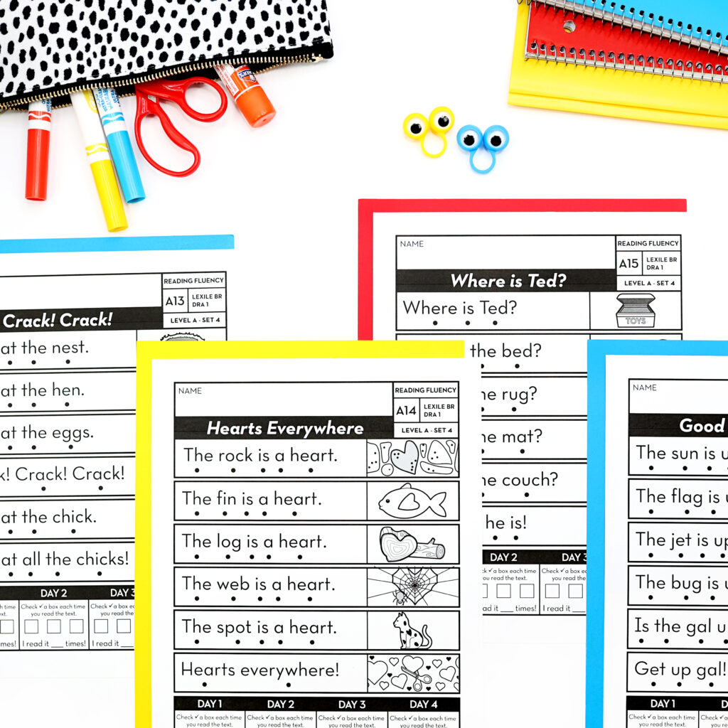 Decodable Passages Reading Fluency and Sight Word Practice Level A Set ...