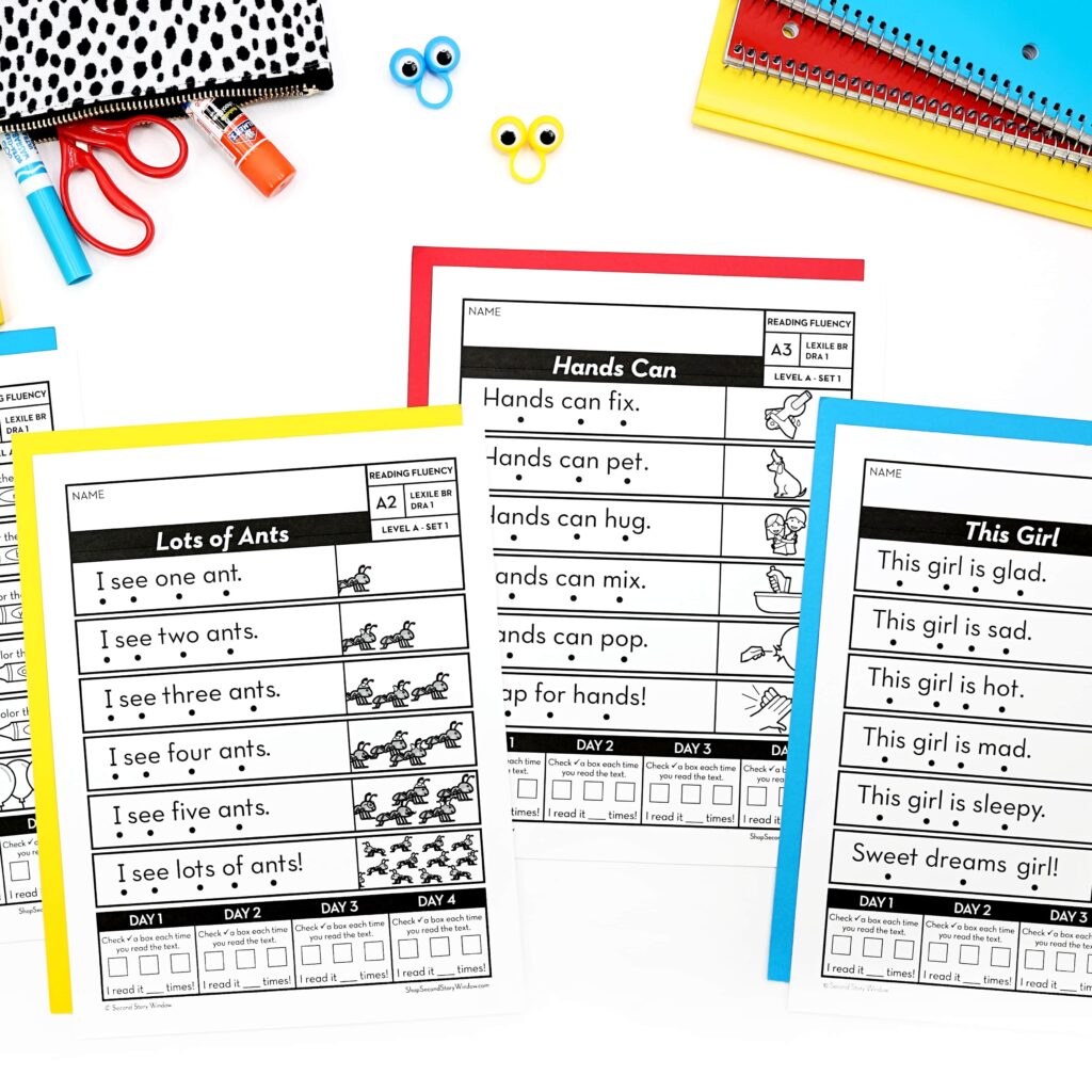 Decodable Passages Reading Fluency and Sight Word Practice Level A Set ...
