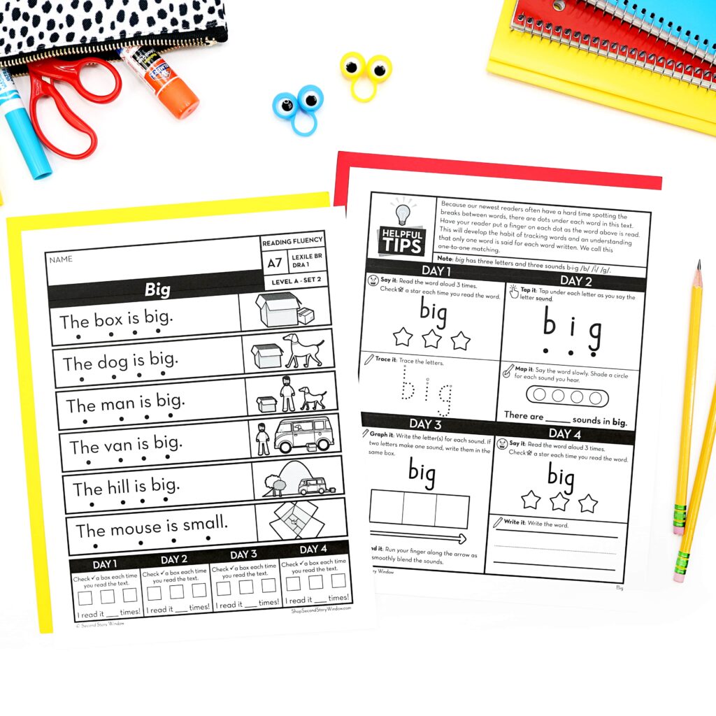 Decodable Passages Reading Fluency and Sight Word Practice Level A Set ...