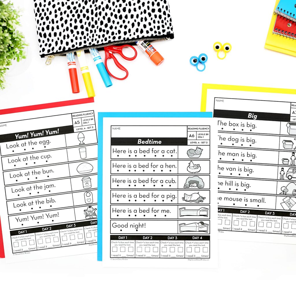 Decodable Passages Reading Fluency and Sight Word Practice Level A Set ...