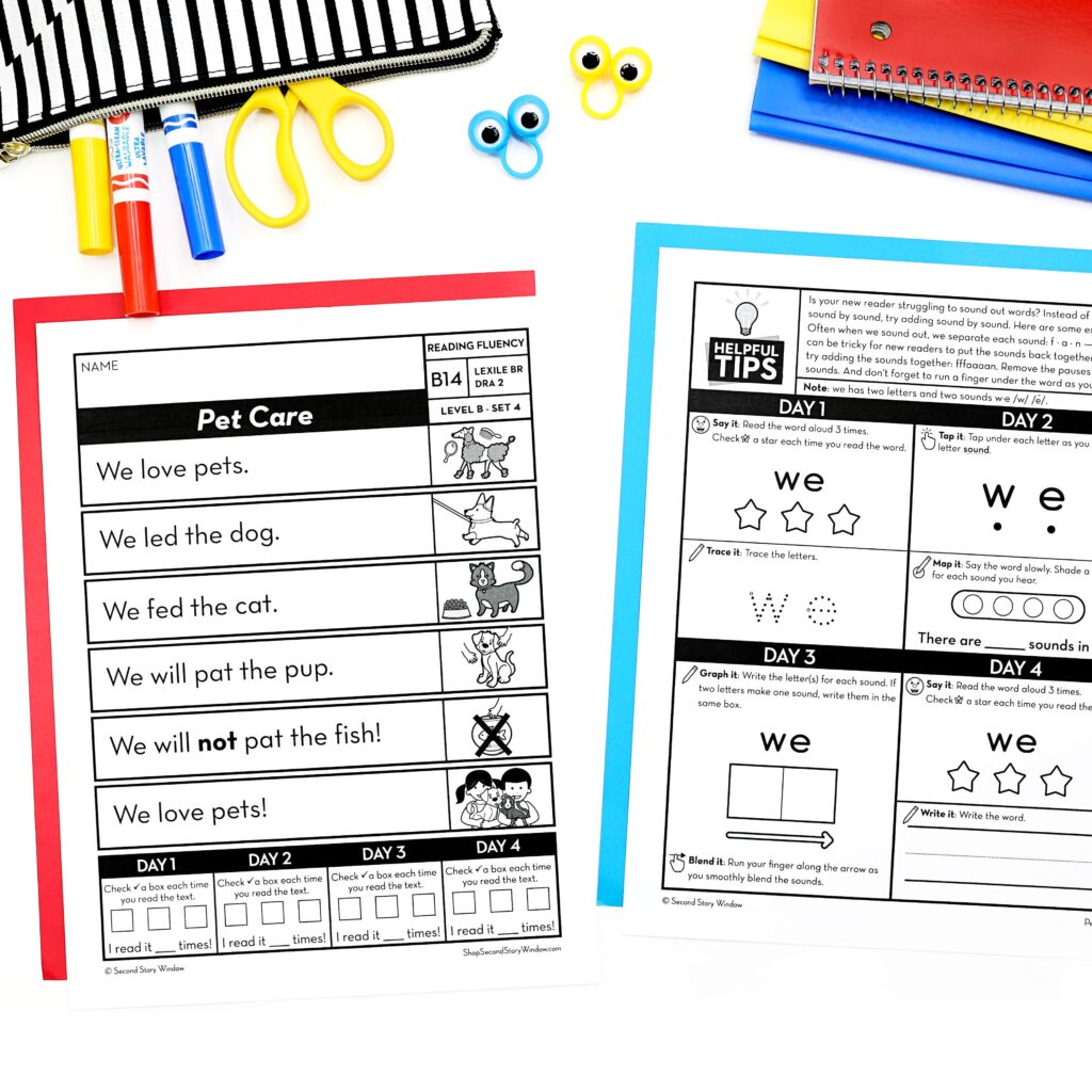 Decodable Passages Reading Fluency and Sight Word Practice Level B Set ...