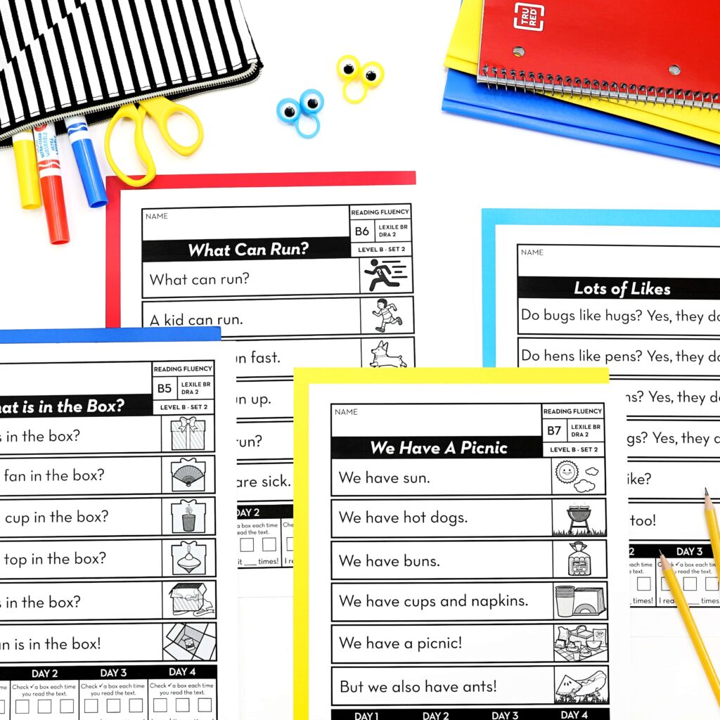 Decodable Passages Reading Fluency and Sight Word Practice Level B Set ...