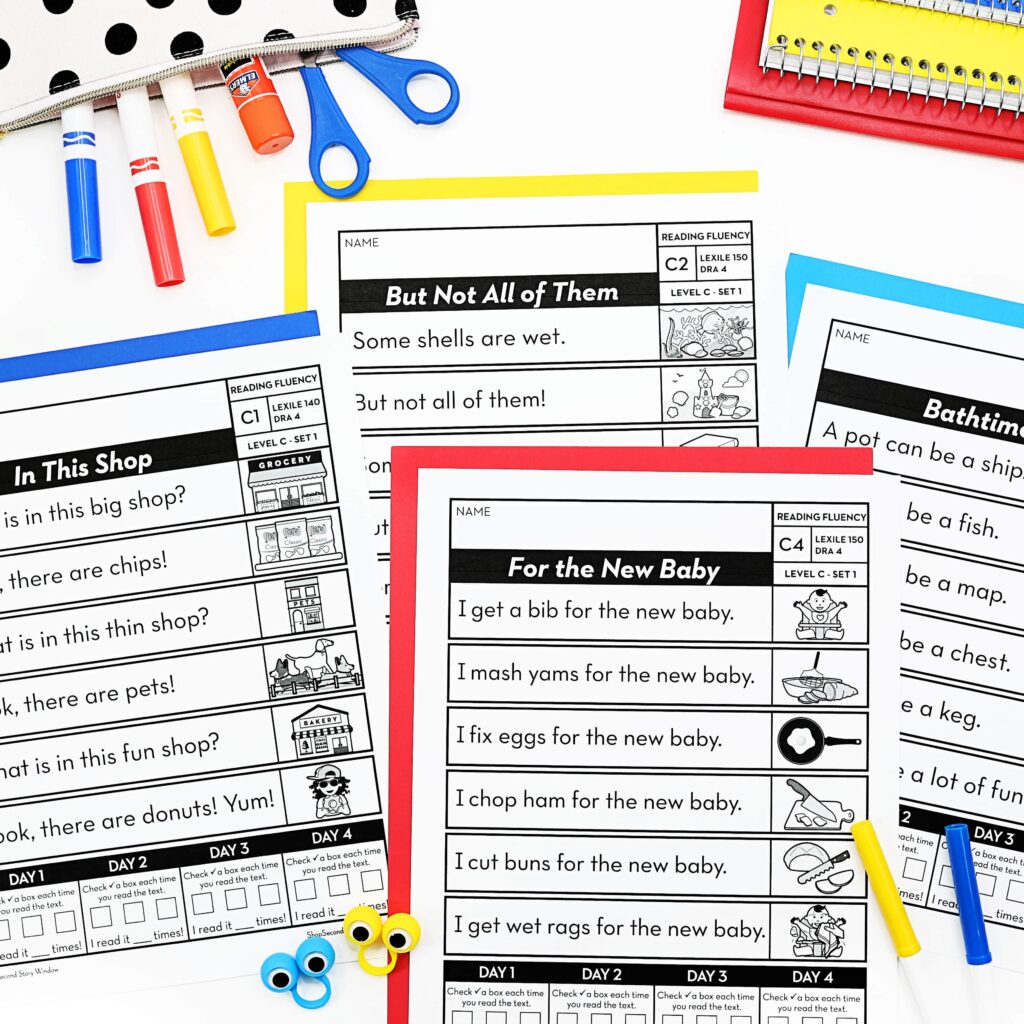Decodable Passages Reading Fluency and Sight Word Practice Level C Set ...