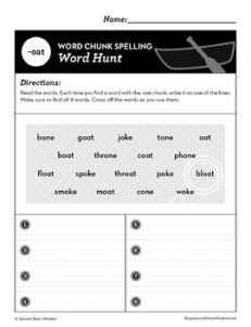 -Oat Word Family Worksheets No Prep Long Vowel O Chunk Spelling ...