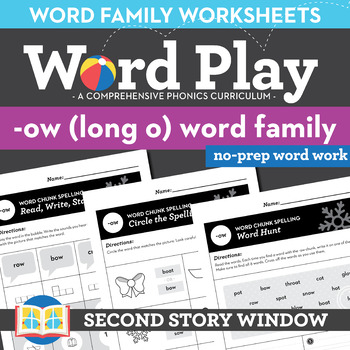 -Ow Long O Word Family Worksheets No Prep Long Vowel O Chunk Spelling ...