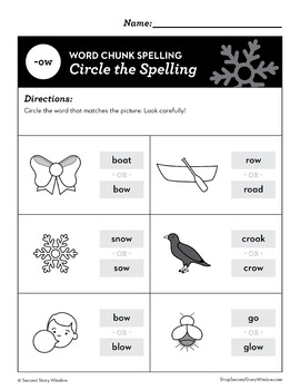 -Ow Long O Word Family Worksheets No Prep Long Vowel O Chunk Spelling ...