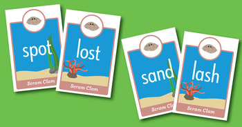 Scram Clam Short Vowel a, o, u Phonics Game - Words Their Way Game ...