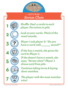 Scram Clam Short Vowel a, o, u Phonics Game - Words Their Way Game ...