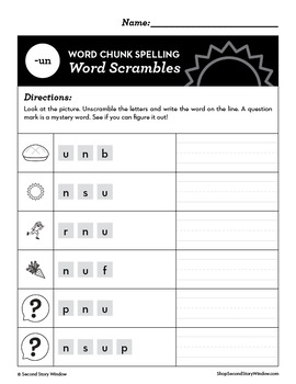 -Un Word Family Worksheets No Prep Short Vowel U Chunk Spelling ...