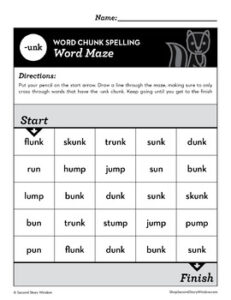 -Unk Word Family Worksheets No Prep Short Vowel U Chunk Spelling ...