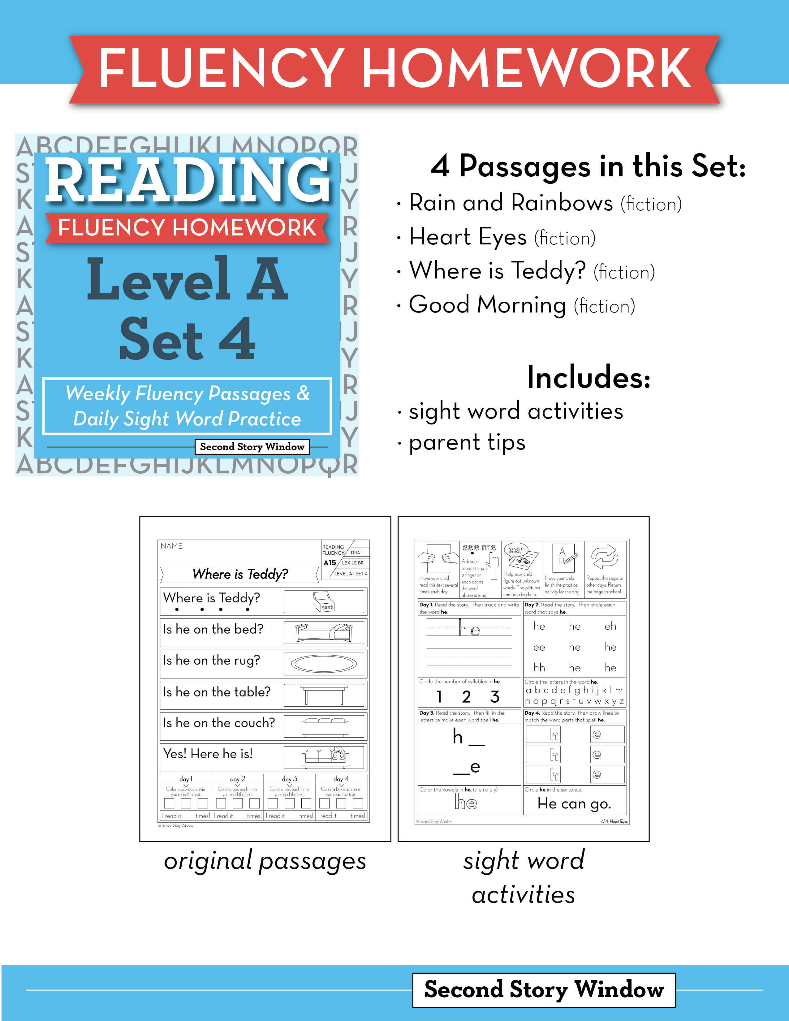 Reading Fluency Homework Level A Set 4 - Second Story Window
