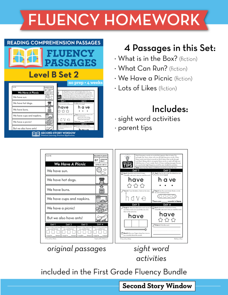 Decodable Passages Reading Fluency and Sight Word Practice Level B Set ...