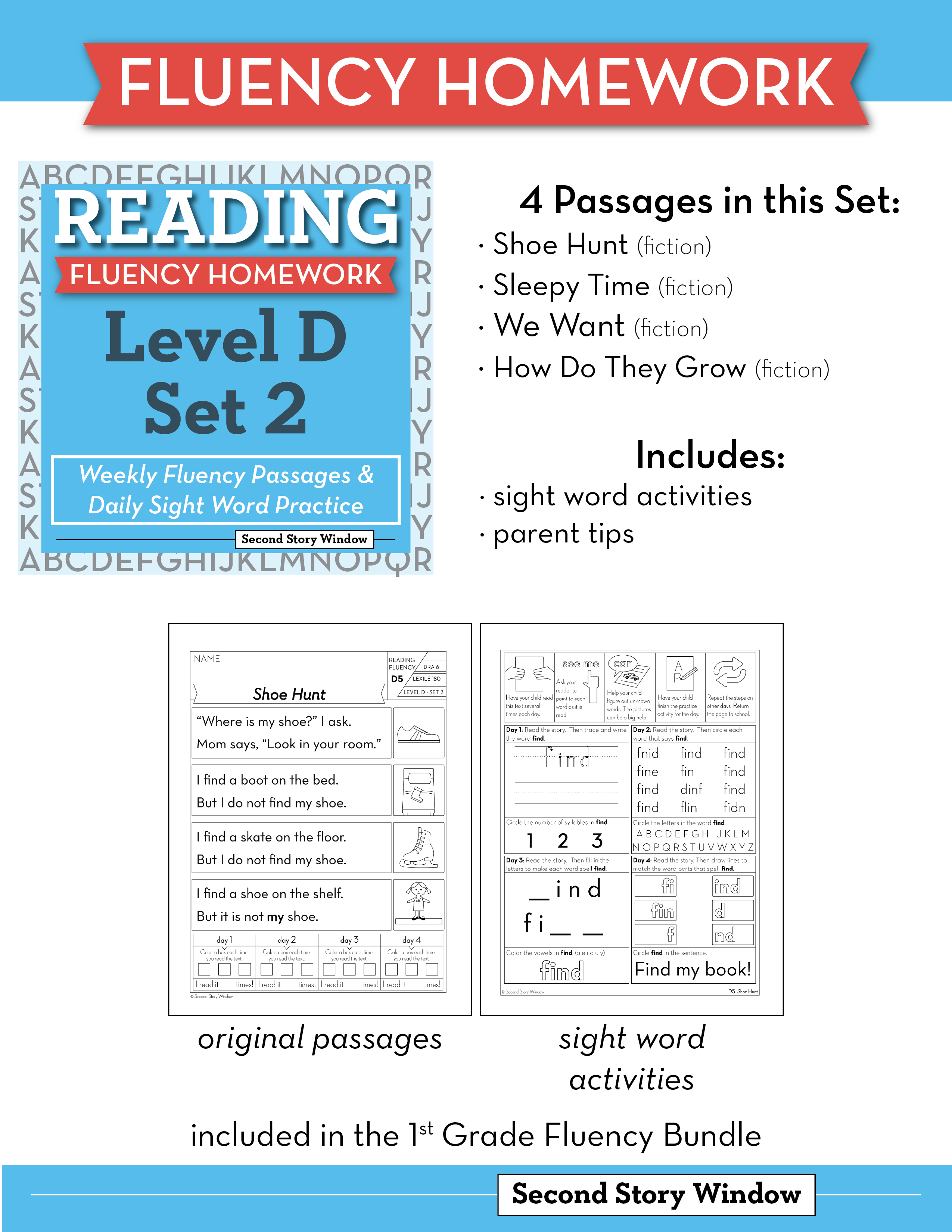 Reading Fluency Homework Level D Set 2 - Second Story Window