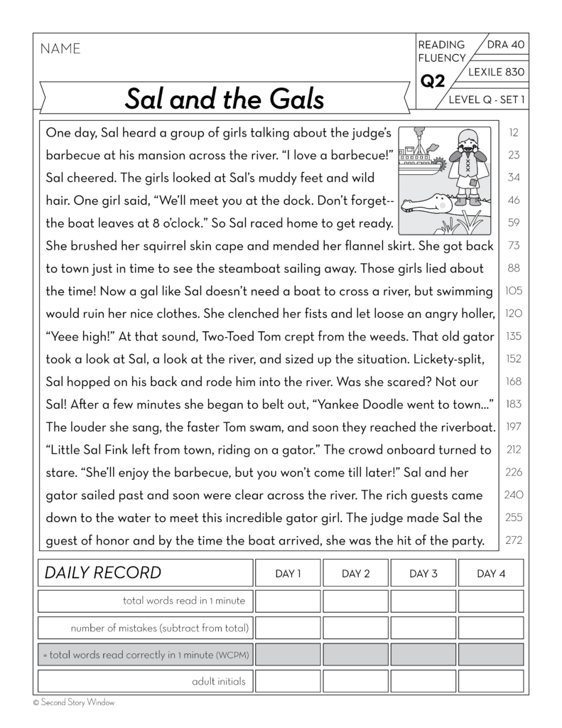 Reading Fluency Homework Level Q Set 1 - Second Story Window