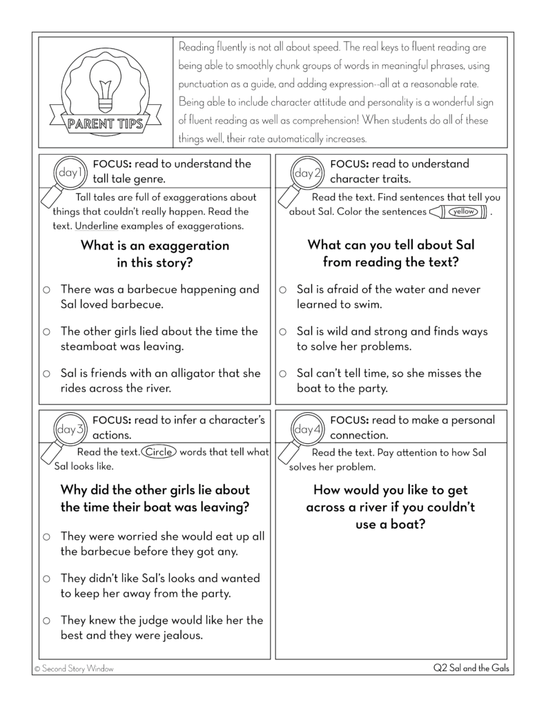 Reading Fluency Homework Level Q Set 1 - Second Story Window
