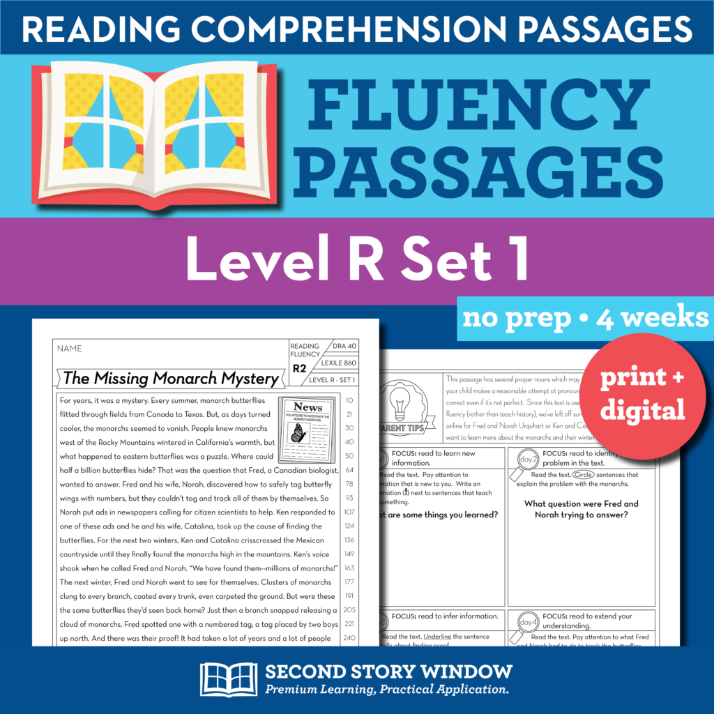 Reading Fluency Homework Level R Set 1 - Second Story Window