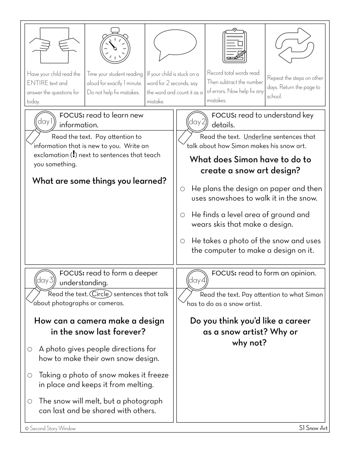 Reading Fluency Homework Level S Set 1 - Second Story Window