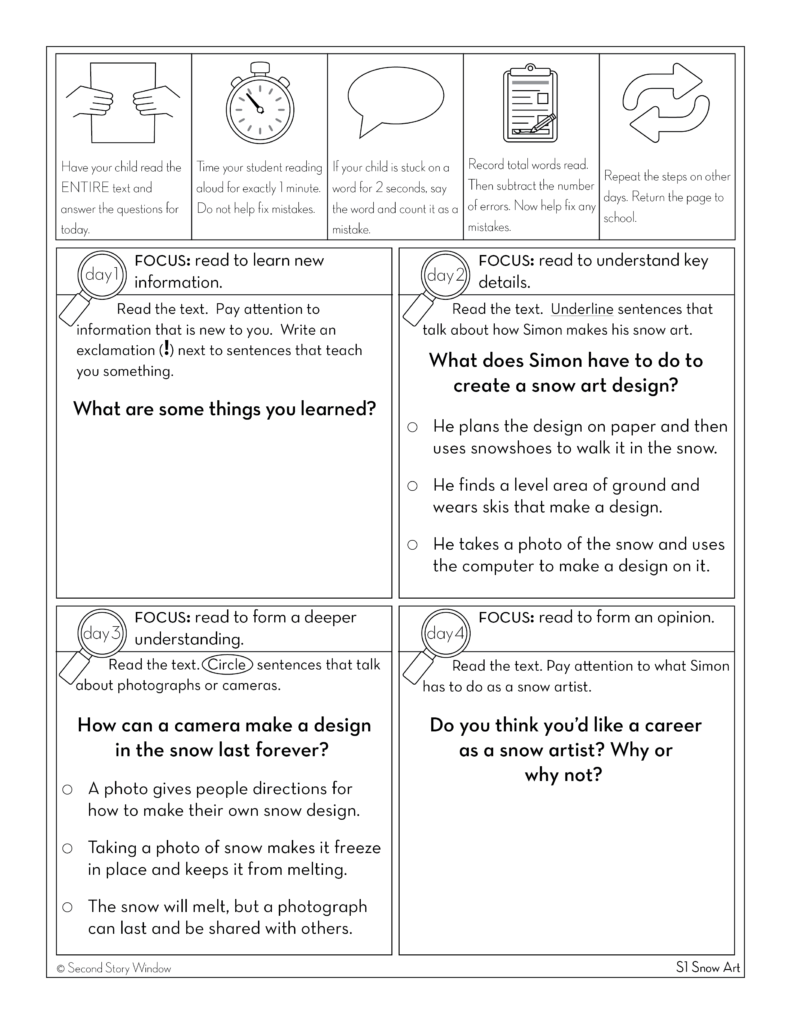 Reading Fluency Homework Level S Set 1 - Second Story Window