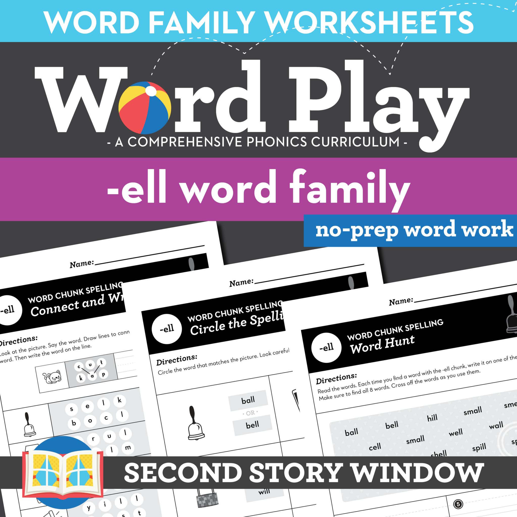 -Ell Word Family Worksheets No Prep Chunk Spelling Phonics Worksheets ...