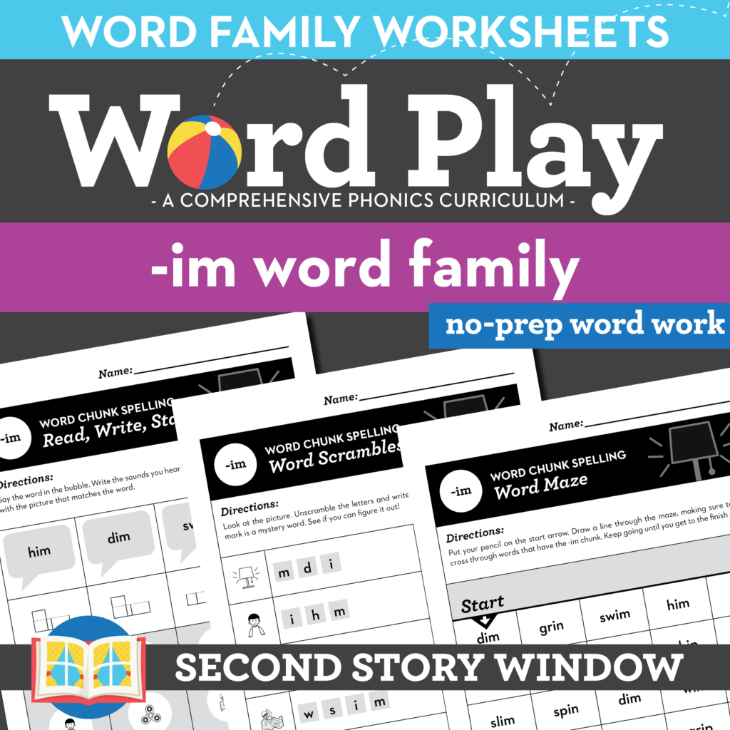 -Im Word Family Worksheets No Prep Short Vowel I Chunk Spelling ...