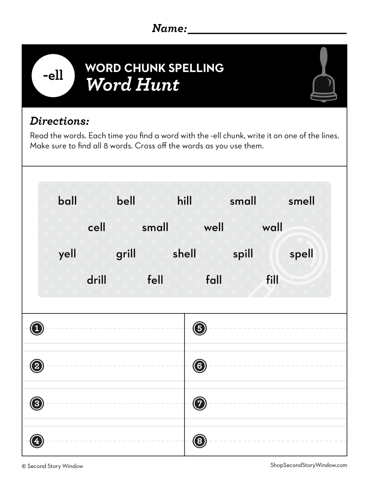 -Ell Word Family Worksheets No Prep Chunk Spelling Phonics Worksheets ...