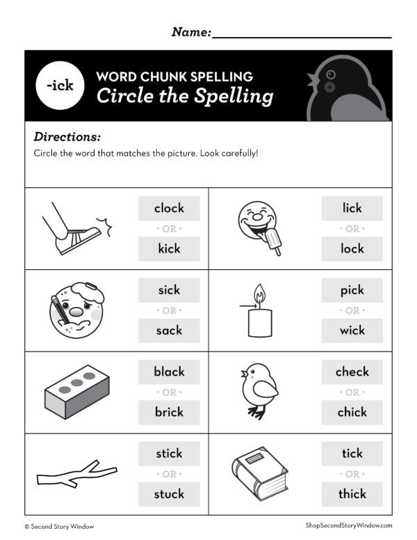 -ick Word Family Worksheets No Prep Short Vowel i Ending Digraph ...