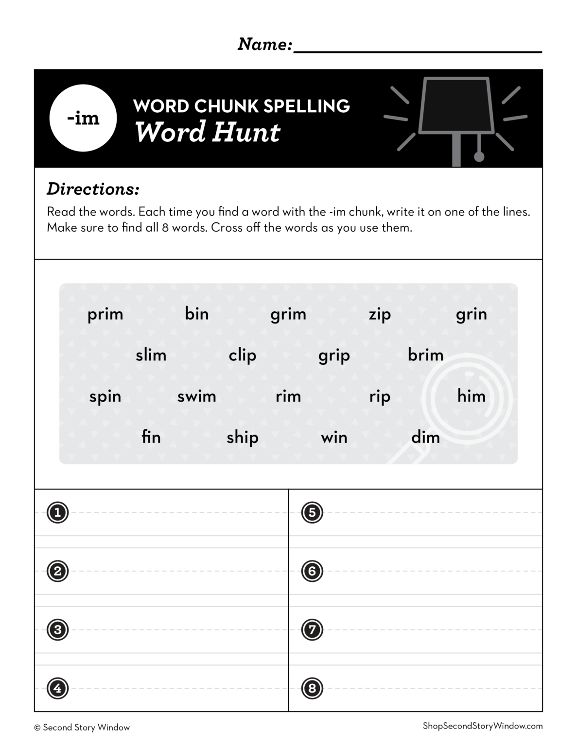 -Im Word Family Worksheets No Prep Short Vowel I Chunk Spelling ...