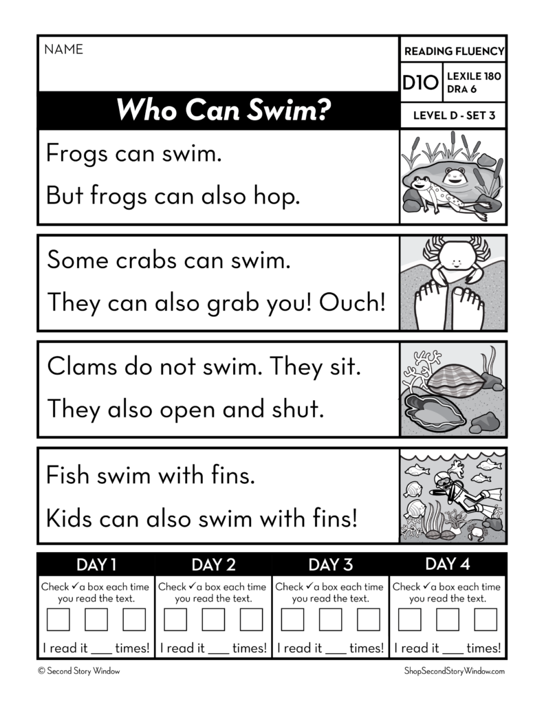 Decodable Passages Reading Fluency and Sight Word Practice Level D Set ...