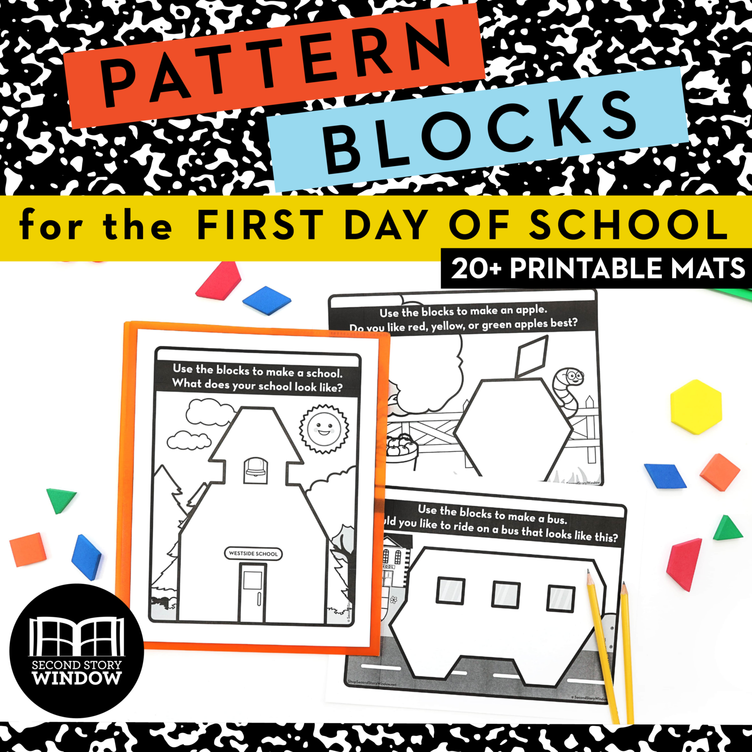 First Day of School Pattern Block Activities Mats for Back to School