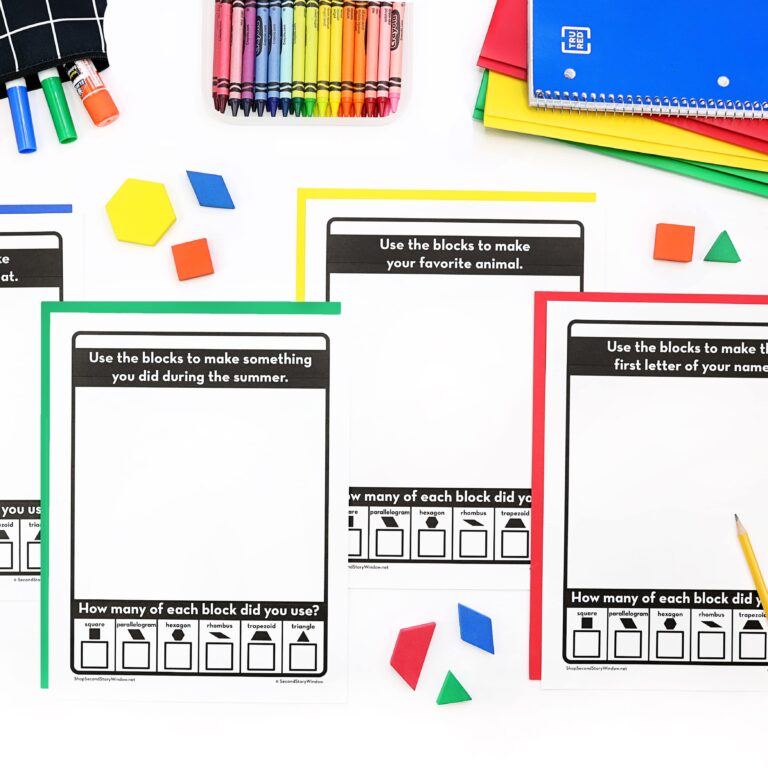First Day of School Pattern Block Activities Mats for Back to School