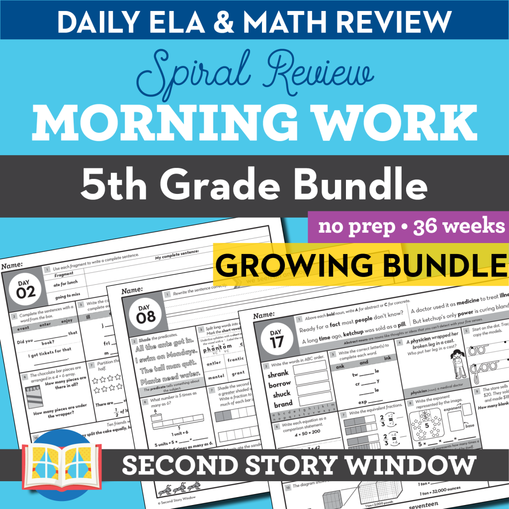 5th Grade Morning Work Spiral Review Math and ELA Worksheets for Fifth ...