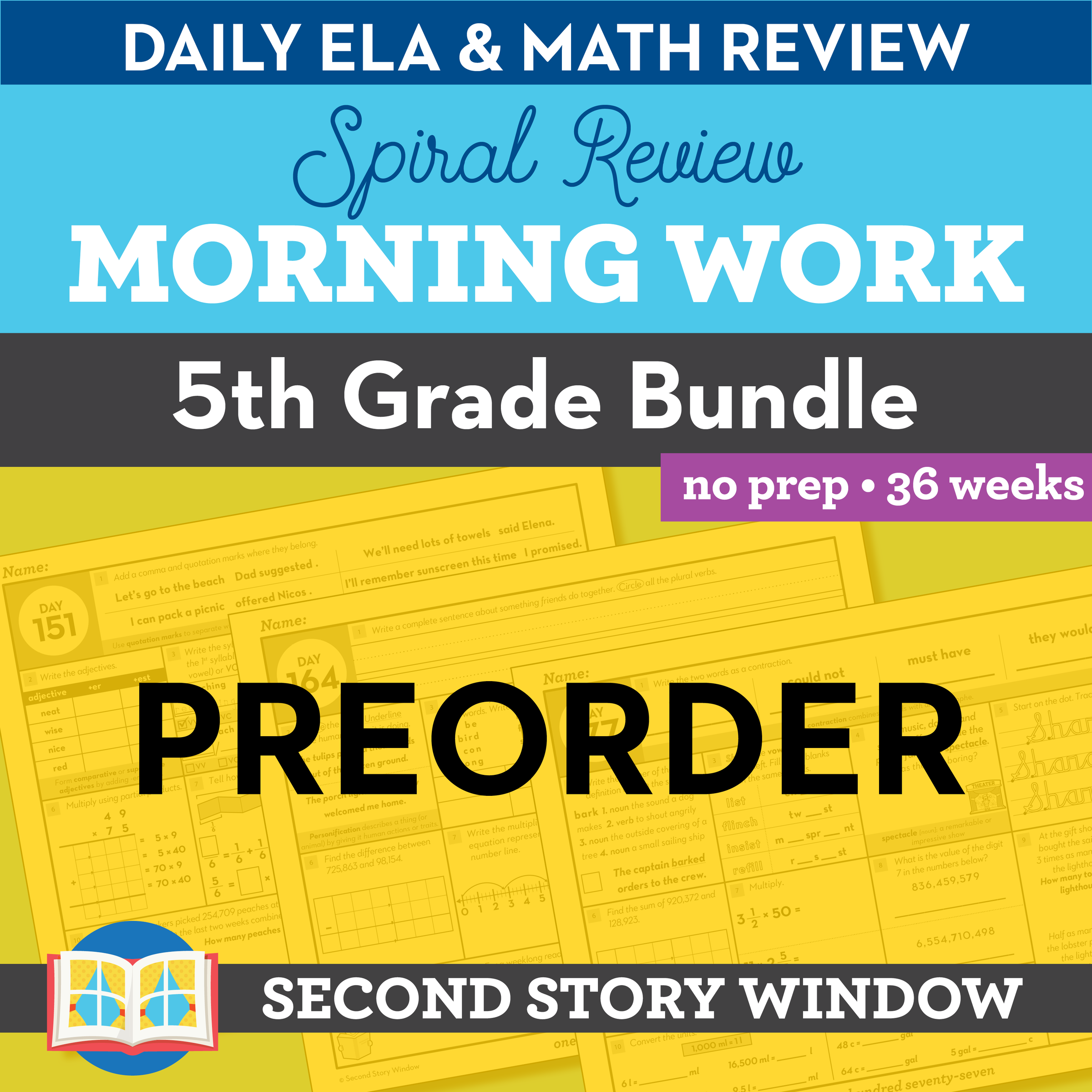 PREORDER 5th Grade Morning Work Spiral Review Math and ELA Worksheets ...